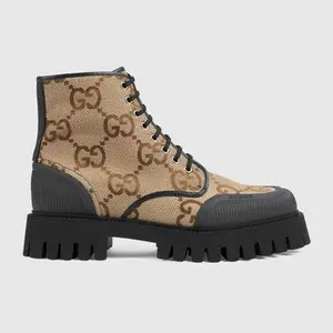 Gucci Maxi Gg Lace-up Boot, Beige, Gg Canvas Beige