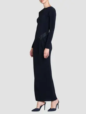 Giorgio Armani Embellished Hip Jersey Gown - Navy