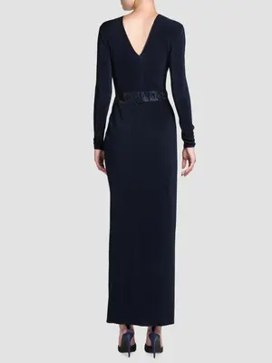 Giorgio Armani Embellished Hip Jersey Gown - Navy