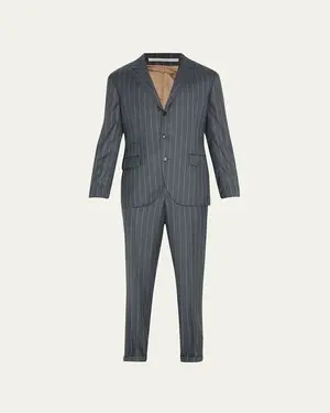 Brunello Cucinelli Men's Wool Stripe Two-Piece Suit - Grey