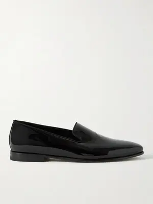 Manolo Blahnik Mario Grosgrain-trimmed Patent-leather Loafers - Black