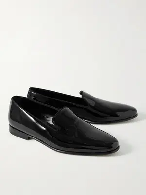 Manolo Blahnik Mario Grosgrain-trimmed Patent-leather Loafers - Black