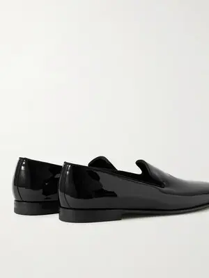 Manolo Blahnik Mario Grosgrain-trimmed Patent-leather Loafers - Black