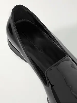 Manolo Blahnik Mario Grosgrain-trimmed Patent-leather Loafers - Black