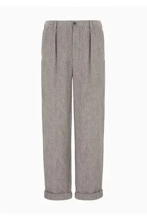 Giorgio Armani Velvet Flat-front Trousers - Natural