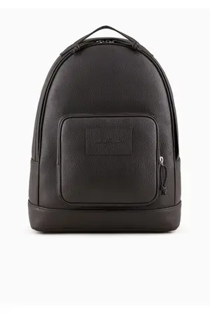 Emporio Armani Rounded Tumbled Leather Backpack - Gray
