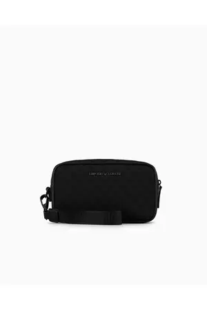 Emporio Armani Nylon Washbag With Jacquard Eagle - Black