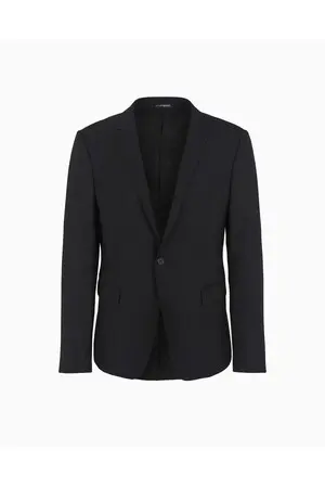 Emporio Armani Single-breasted Virgin Wool Jacket - Black