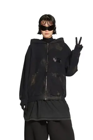 Balenciaga Gaffer Zip-Up Hoodie Small Fit - Black | Editorialist