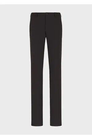 Giorgio Armani Virgin Wool Flat-Front Trousers Black