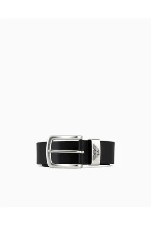 Emporio Armani Leather Belt With Logo Buckle - Black