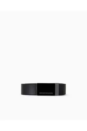 Emporio Armani Pebbled Leather Belt With Logo Plate - Black