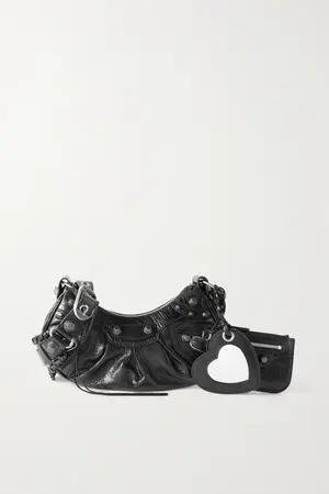 Balenciaga Le Cagole Xs Studded Crinkled-leather Shoulder Bag - Black