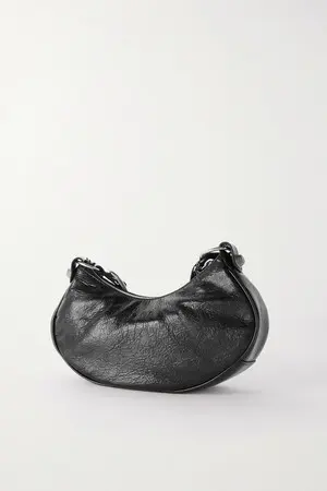 Balenciaga Le Cagole Xs Studded Crinkled-leather Shoulder Bag - Black
