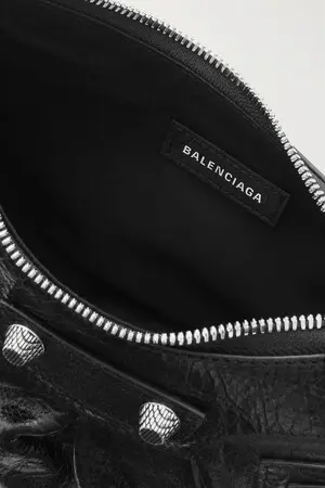 Balenciaga Le Cagole Xs Studded Crinkled-leather Shoulder Bag - Black