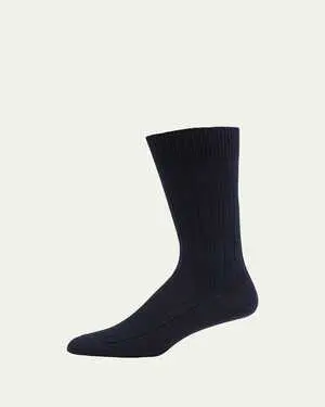 BRESCIANI Cashmere Mid-calf Socks - Blue Pattern
