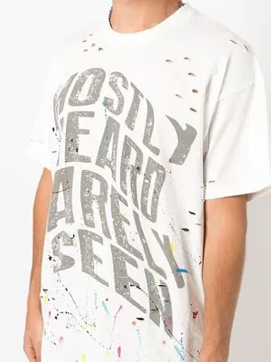 MOSTLY HEARD RARELY SEEN Warped-text Paint T-shirt - White
