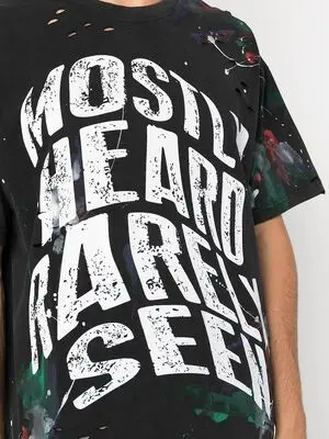 MOSTLY HEARD RARELY SEEN Warped-text Paint T-shirt