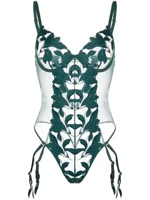 FLEUR DU MAL Floral-embroidered Cupped Bodysuit