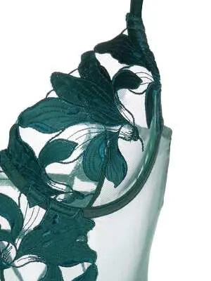 FLEUR DU MAL Floral-embroidered Cupped Bodysuit