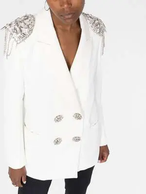 Philipp Plein Crystal-embellished Double-breasted Blazer - White