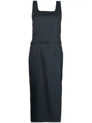 LOW CLASSIC Side-slit Belted Dress - Blue