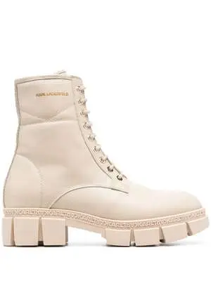 Karl Lagerfeld Logo-embossed Leather Ankle Boots