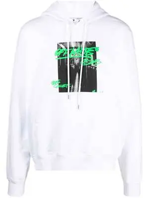 Off-White Graphic Print Cotton Hoodie - White