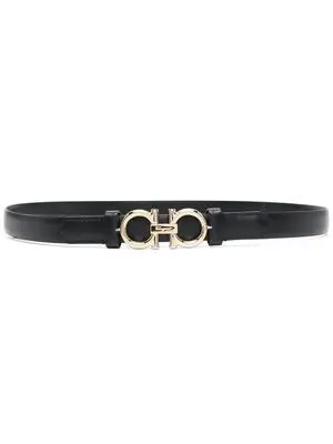 FERRAGAMO Gancini Buckle Leather Belt - Black