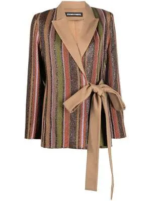 BENJAMIN BENMOYAL Striped Belted Blazer