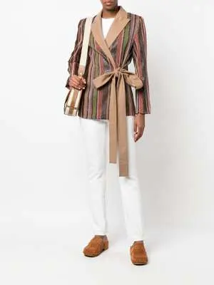 BENJAMIN BENMOYAL Striped Belted Blazer