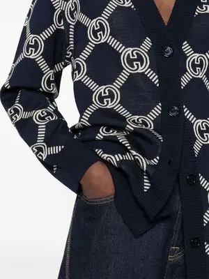Gucci Gg Jacquard Reversible Cardigan - Blue