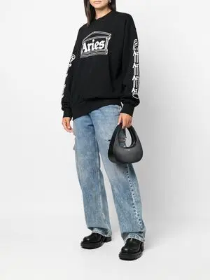 Aries Logo-print Long-sleeve Top - Black