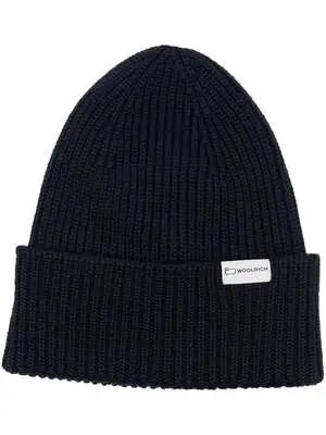 Woolrich Logo-tag Ribbed Beanie - Blue