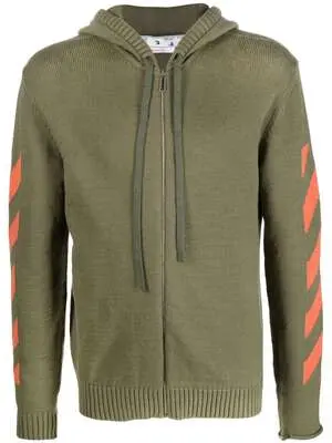 Off-White Knitted Chevron-detail Hoodie - Green