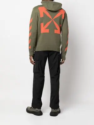 Off-White Knitted Chevron-detail Hoodie - Green