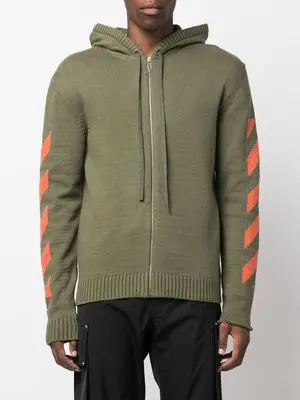Off-White Knitted Chevron-detail Hoodie - Green