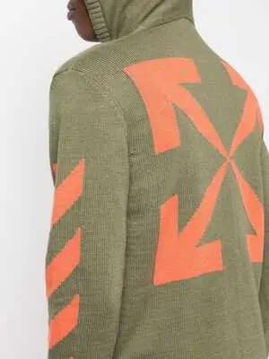 Off-White Knitted Chevron-detail Hoodie - Green