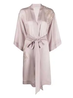 Carine Gilson Lace-applique Silk Robe - Purple