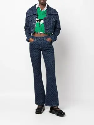 CHARLES JEFFREY Cropped Monogram-print Denim Jacket