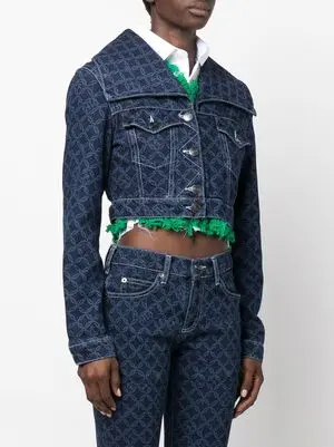 CHARLES JEFFREY Cropped Monogram-print Denim Jacket