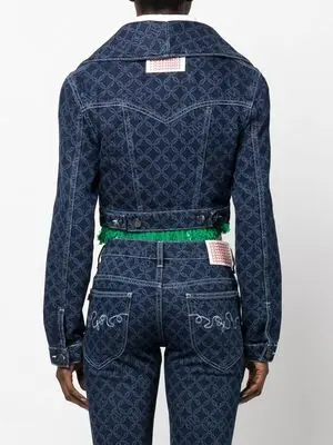 CHARLES JEFFREY Cropped Monogram-print Denim Jacket