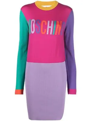 Moschino Intarsia Logo-knit Sweater Dress - Pink