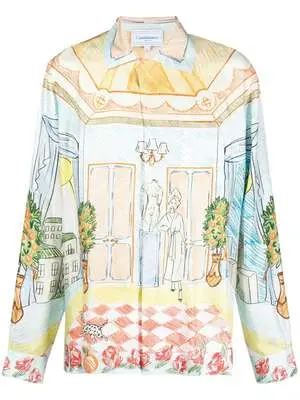 Casablanca Illustration-style Print Silk Shirt - Neutrals