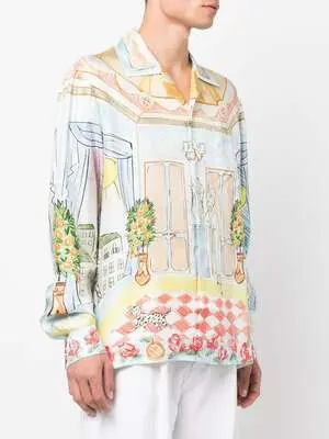 Casablanca Illustration-style Print Silk Shirt - Neutrals