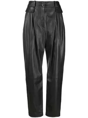 Alberta Ferretti High-waisted Leather Trousers - Grey
