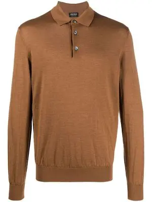 Zegna Knitted Long-sleeve Polo Shirt - Brown