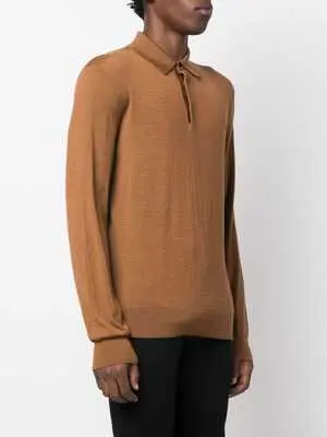Zegna Knitted Long-sleeve Polo Shirt - Brown