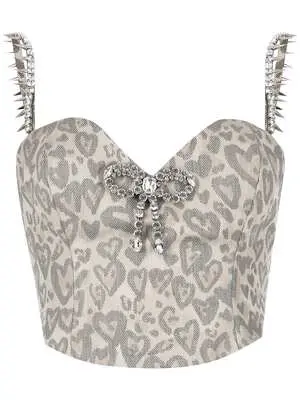 AREA Heart Leopard-print Bustier Top
