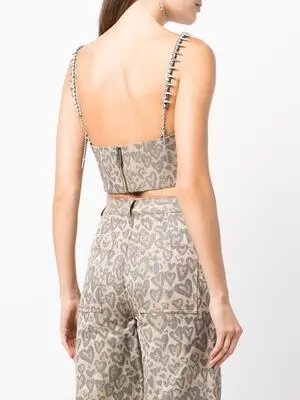 AREA Heart Leopard-print Bustier Top
